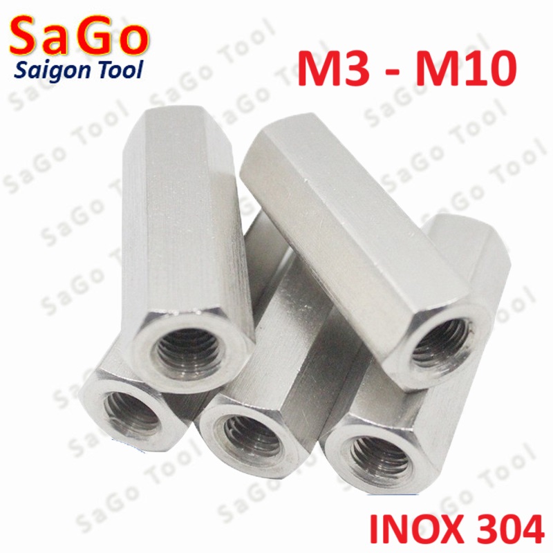 Ống nối ty ren lục giác INOX 304 - Nối ren M3 M4 M5 M6 M8 M10